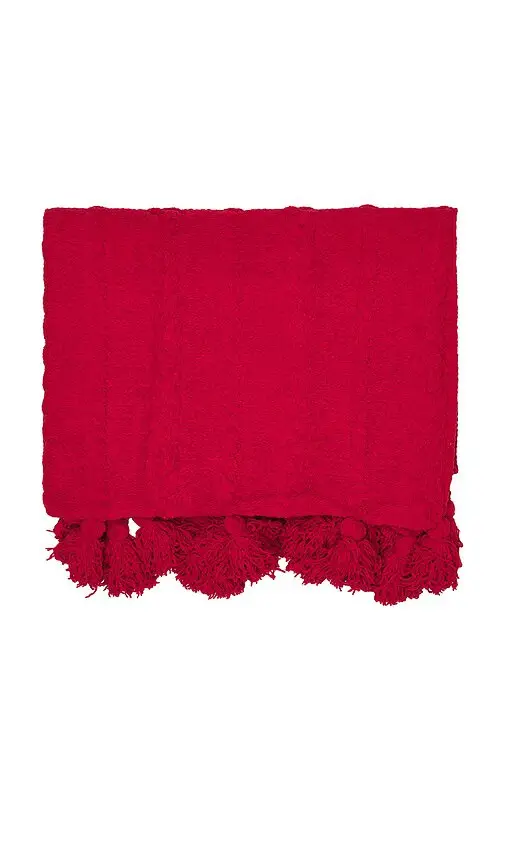 SUNDAY CITIZEN Braided Pom Pom Throw In Red - Rouge