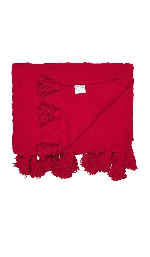 SUNDAY CITIZEN Braided Pom Pom Throw In Red