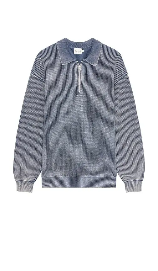 Bound Acid Washed Half Zip Knit Pullover In Blue In Navy - 30% Off 