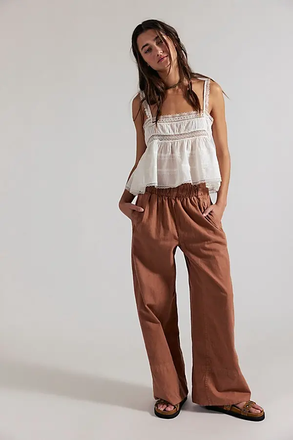 Free People Day's End Linen Pull-on Pants - Canyon Sunset