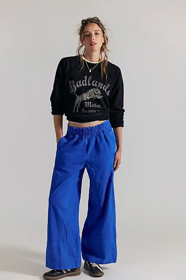 Free People Day's End Linen Pull-on Pants - Hawaiian Ocean