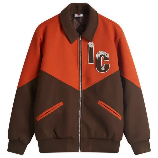 ICECREAM Panelled Varsity Jacket - Brown/orange