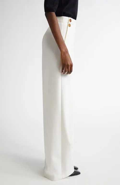 Max Mara Polonia Wide Leg Stretch Virgin Wool Pants - White