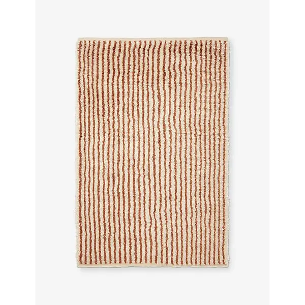 FERM LIVING Kami Knotted Striped Cotton Rug 120cm X 180cm - Off-white & Red Brown