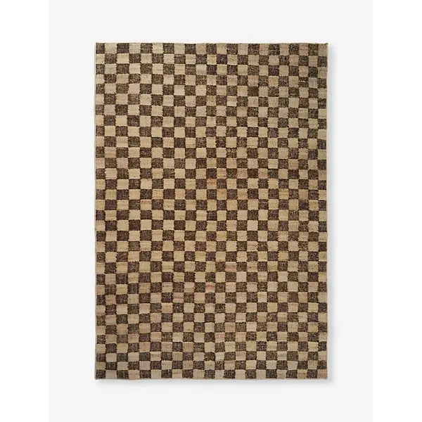 FERM LIVING Check-pattern Wool, Cotton And Jute Rug 200cm X 300cm - Coffee & Natural