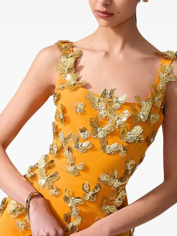 carolina herrera orange butterfly dress Carolina Herrera Butterfly-Embellished Silk Mini Dress in Yellow