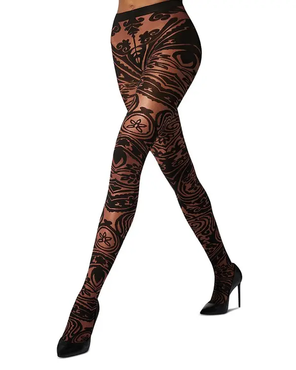 Wolford Paisley Tattoo Tights - Chocolate/black