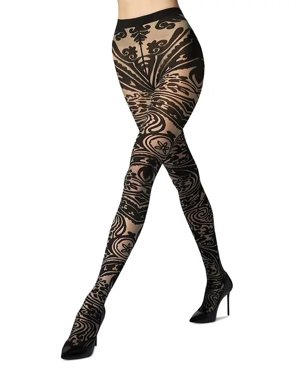 Wolford Paisley Tattoo Tights - Grey/black