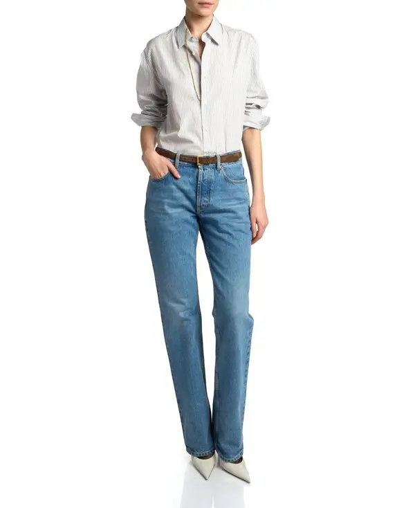 Saint Laurent Cassandre Thin Belt In Smooth Leather - Brown Coffee