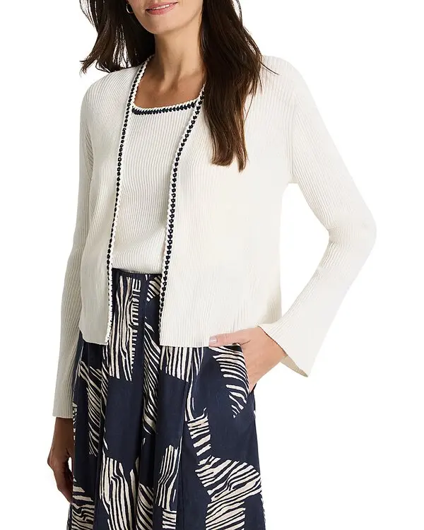 NIC+ZOE Trimmed Rib Knit Cardigan - Classic Cream