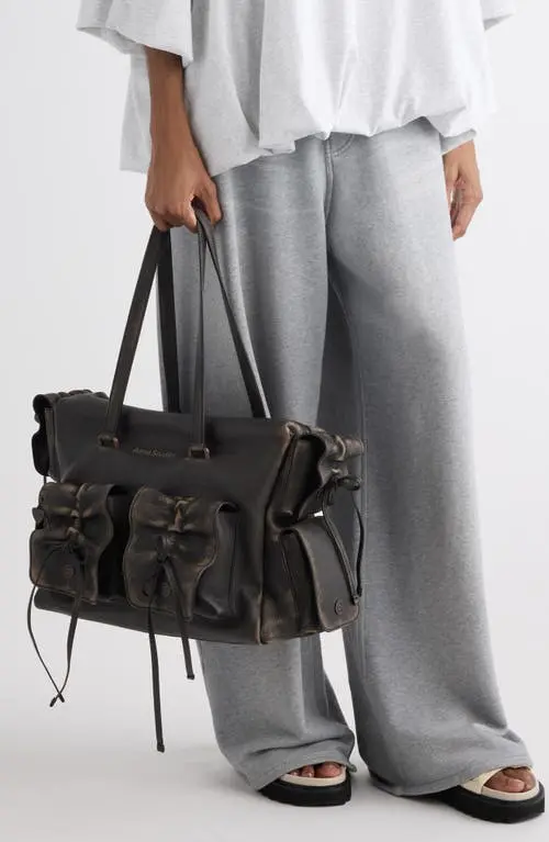 Acne Studios Washed Leather Tote - Dark Brown/ Beige