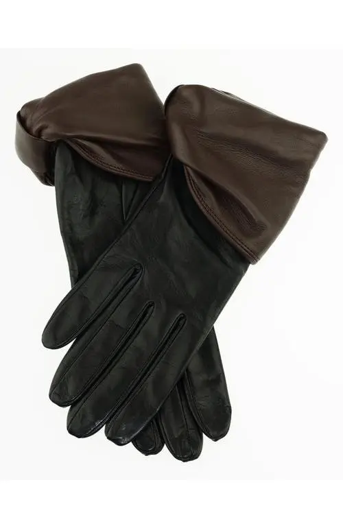 PAULA ROWAN Two-tone Leather Gloves - Black/bordeaux