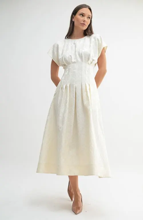 QUINCY MAE Floral Satin Jacquard Midi Dress