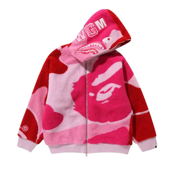 Bape Mega Abc Camo Shark Boa Hoodie Pink Editorialist