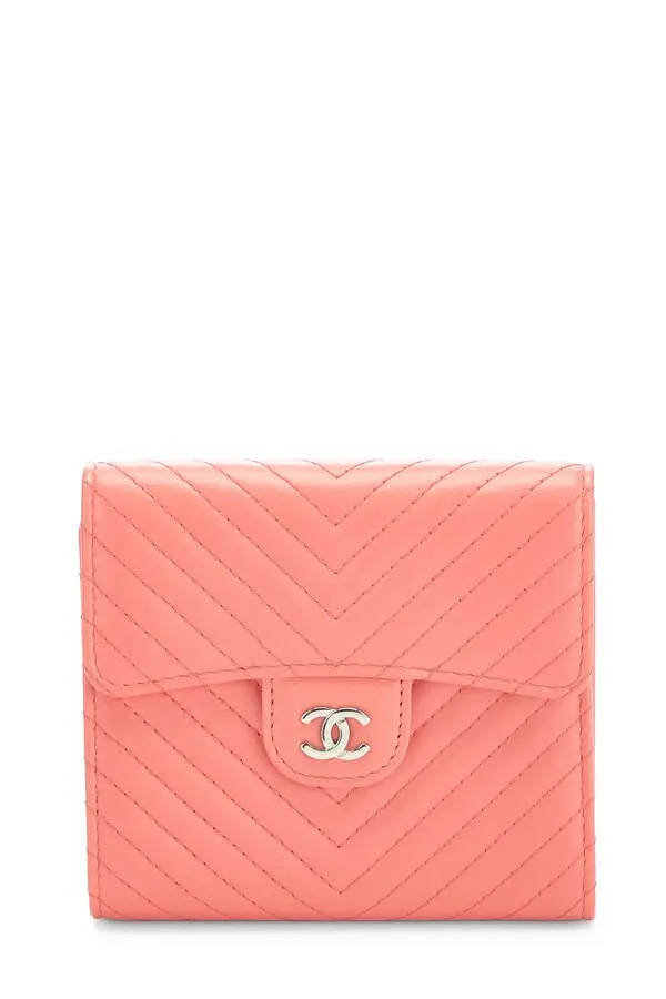 Chanel Chevron Lambskin Compact Wallet - Orange