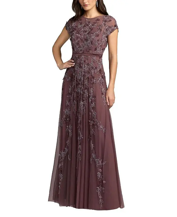 Mac Duggal Floral Embellished Mesh Gown - Heather