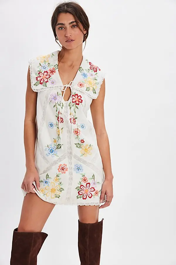 sachin and babi light blue dress Marchesa Notte Floral-embroidered Tulle Mini Dress In Green main image 0
