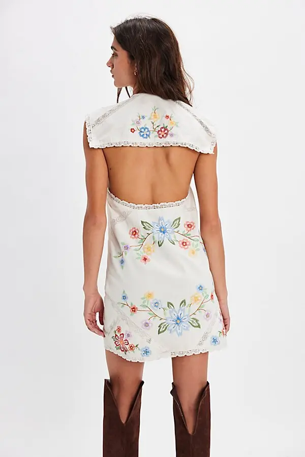 Free People Willow Embroidered Mini Dress In Ivory - 50% Off | Editorialist