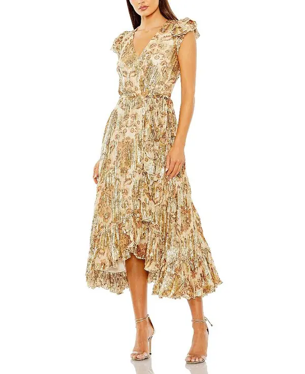Mac Duggal Flutter Sleeve Floral Wrap Dress