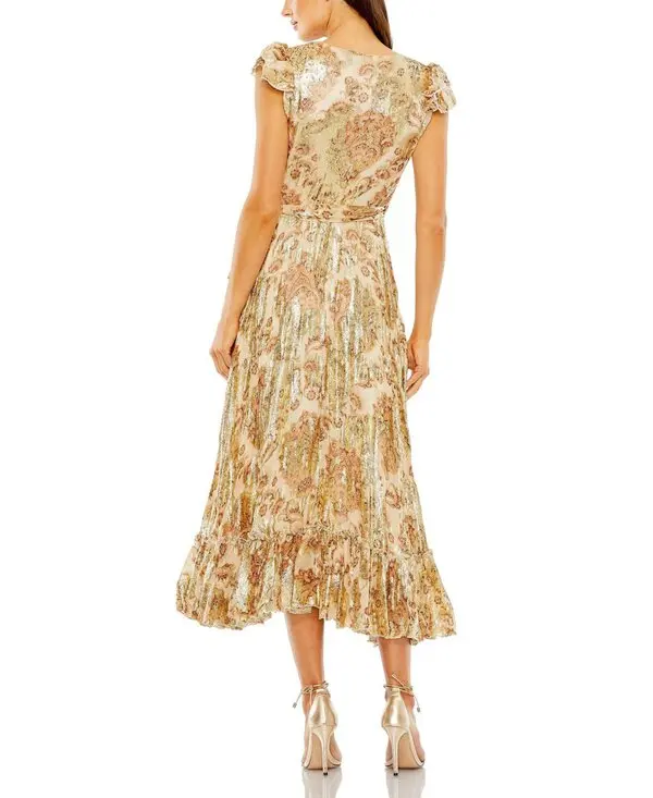 Mac Duggal Flutter Sleeve Floral Wrap Dress