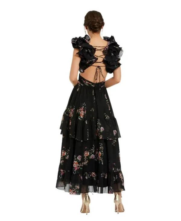 white christmas dresses Floral Chiffon Maxi Dress