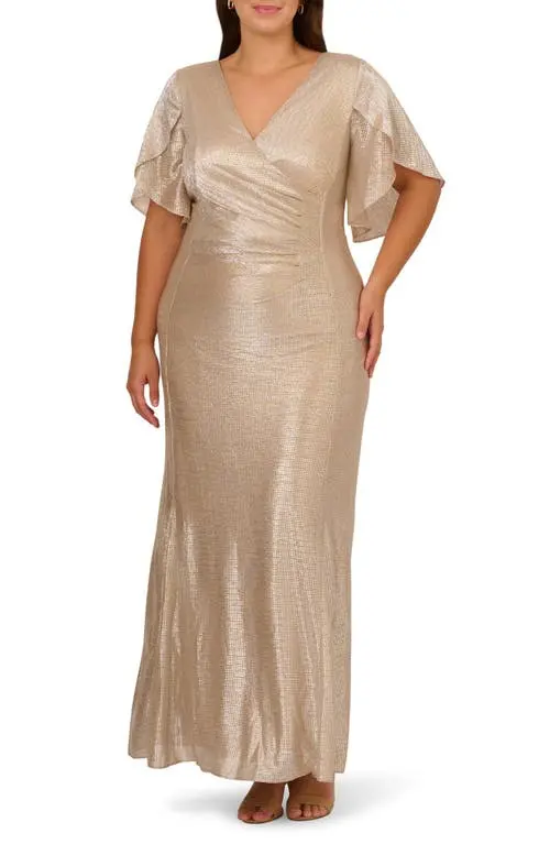 Adrianna Papell Metallic Flutter Knit Mermaid Gown - Alabaster |  Editorialist