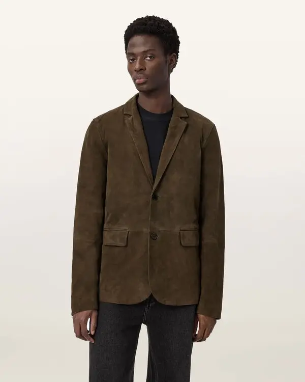 ALLSAINTS Monet Waxed Suede Blazer - Olive