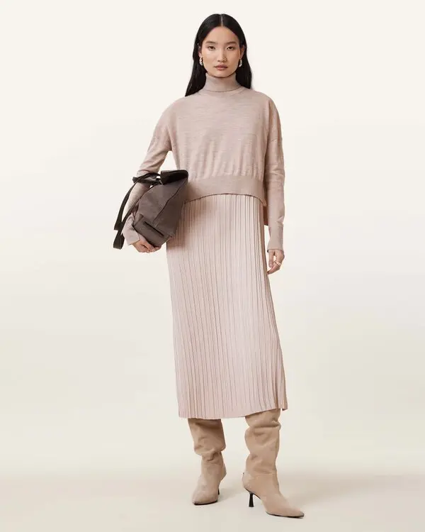 ALLSAINTS Vittoria 2-in-1 Pleated Midi Dress