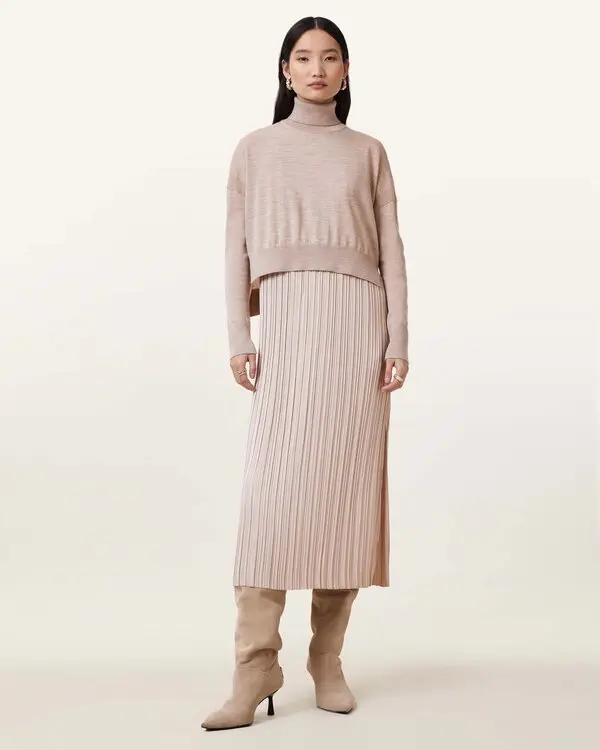 ALLSAINTS Vittoria 2-in-1 Pleated Midi Dress