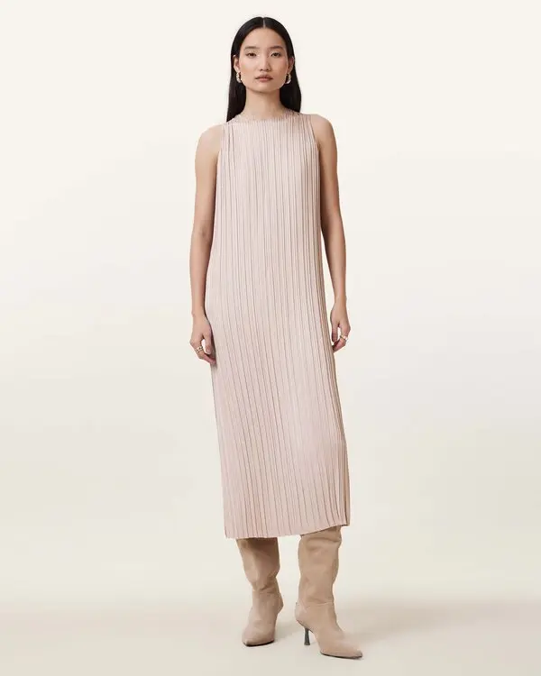 ALLSAINTS Vittoria 2-in-1 Pleated Midi Dress