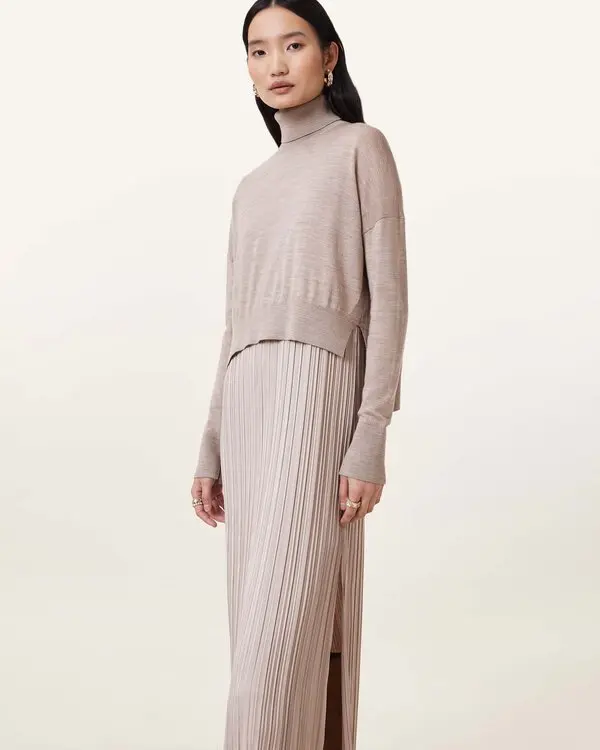 ALLSAINTS Vittoria 2-in-1 Pleated Midi Dress
