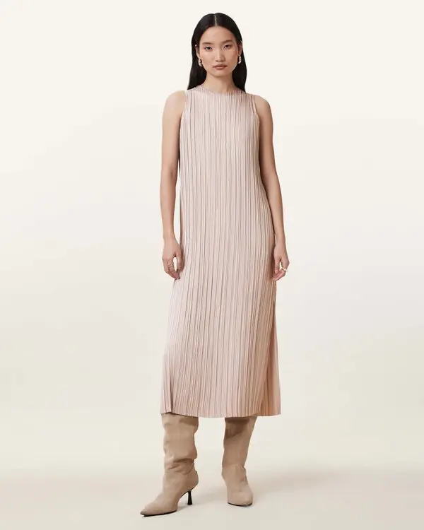 ALLSAINTS Vittoria 2-in-1 Pleated Midi Dress