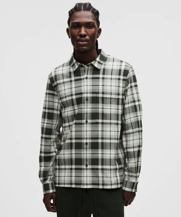 Lululemon Brushed Woven Overshirt - Prospect Plaid Rainforest Green Sky Fall