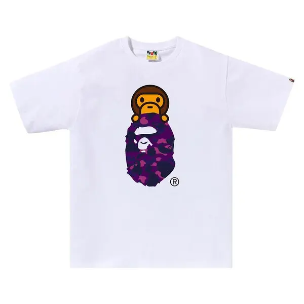 A BATHING APE Color Camo Milo On Ape Head Tee /purple - White