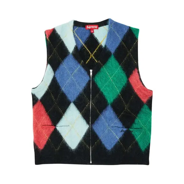 Supreme Brushed Argyle Zip Up Vest - Black