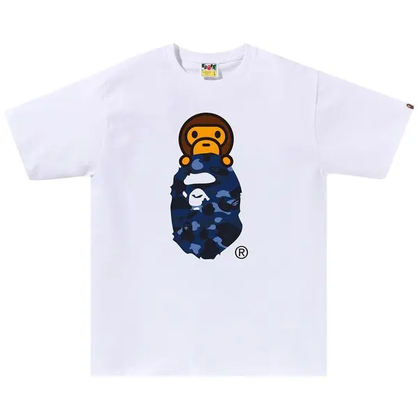 A BATHING APE Color Camo Milo On Ape Head Tee /navy - White