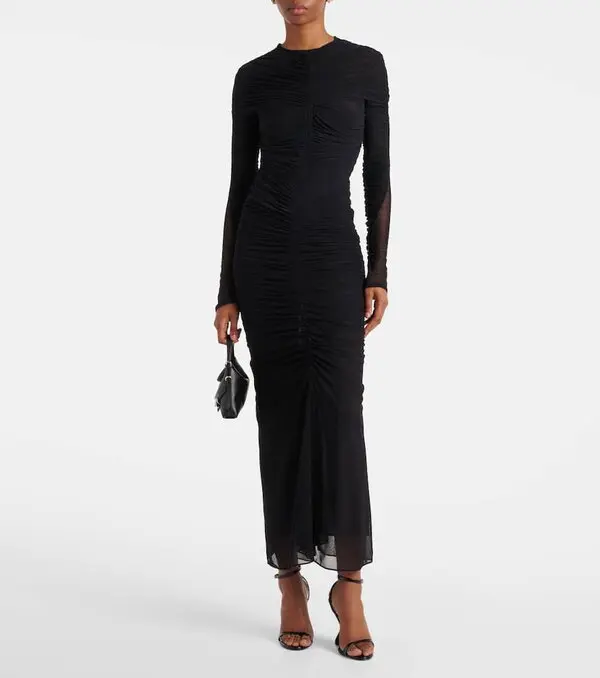 MUGLER Ruched Maxi Skirt - Black
