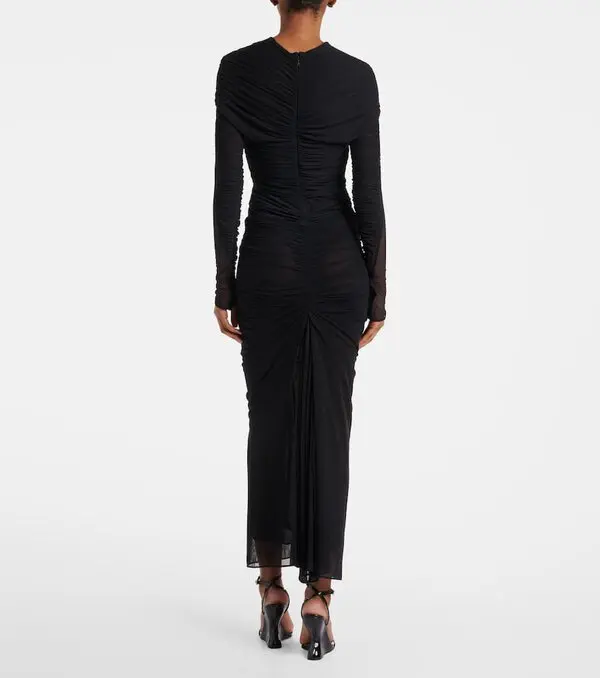 MUGLER Ruched Maxi Skirt - Black