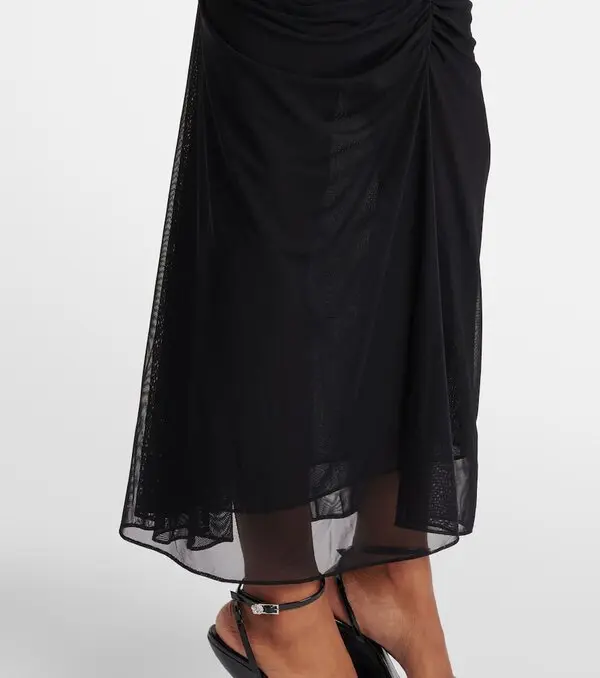 MUGLER Ruched Maxi Skirt - Black