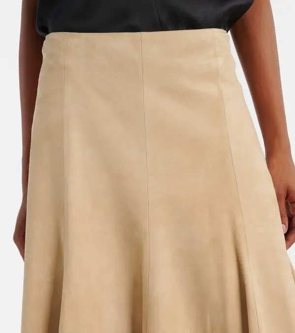 Khaite Lenno Suede Midi Skirt