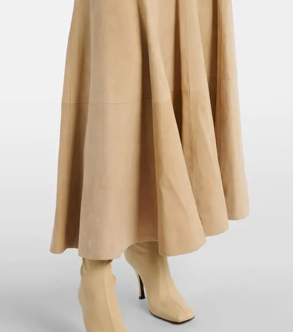 Khaite Lenno Suede Midi Skirt