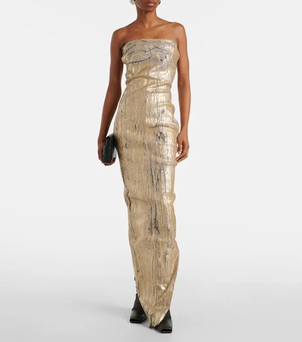 Rick Owens Coated Denim Bustier Gown