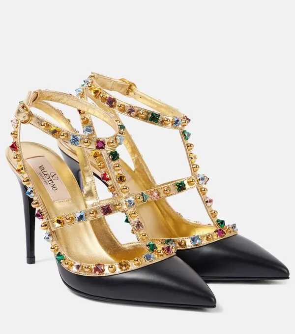 Valentino Garavani Rockstud Leather Slingback Pumps - Black