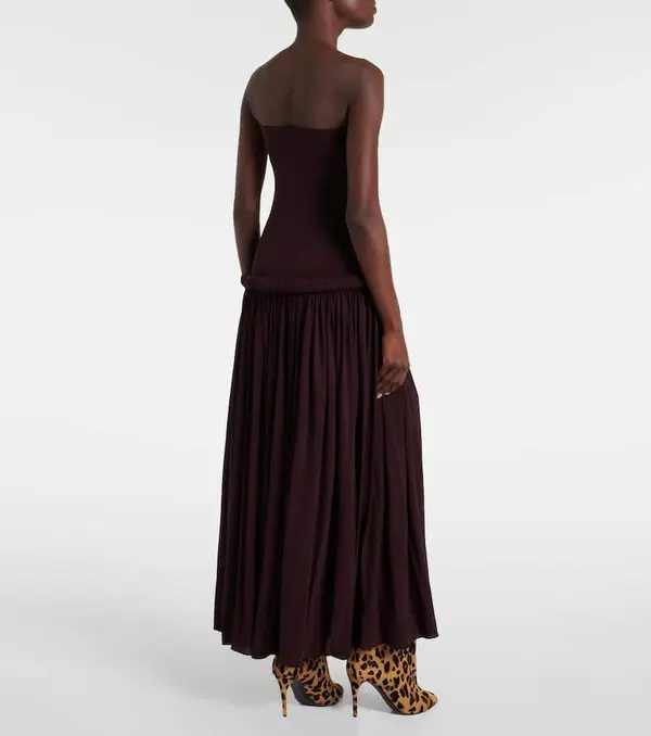 AlaA Strapless Gathered Maxi Dress - Brown | Editorialist