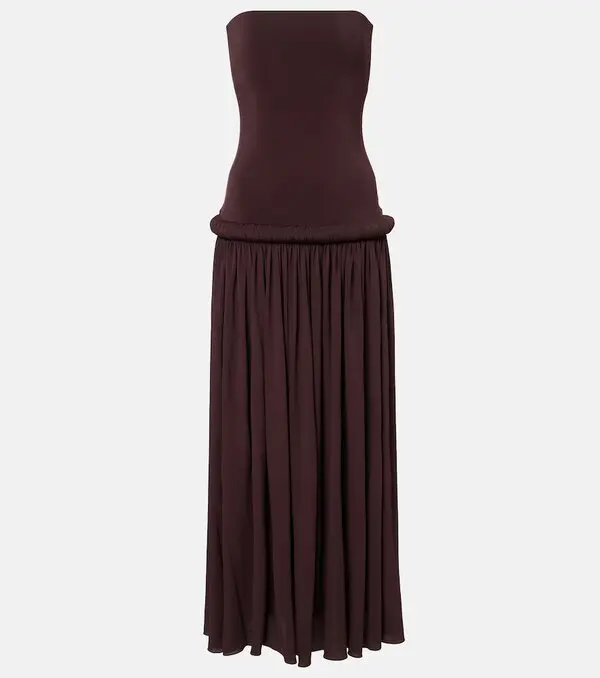 Alaïa Strapless Gathered Maxi Dress - Brown