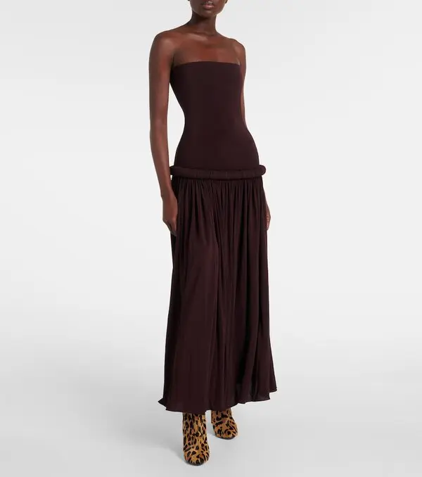 Alaïa Strapless Gathered Maxi Dress - Brown