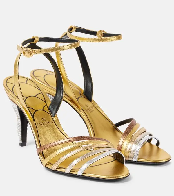 Valentino Garavani Ladycrush Embellished Metallic Leather Sandals - Multicoloured