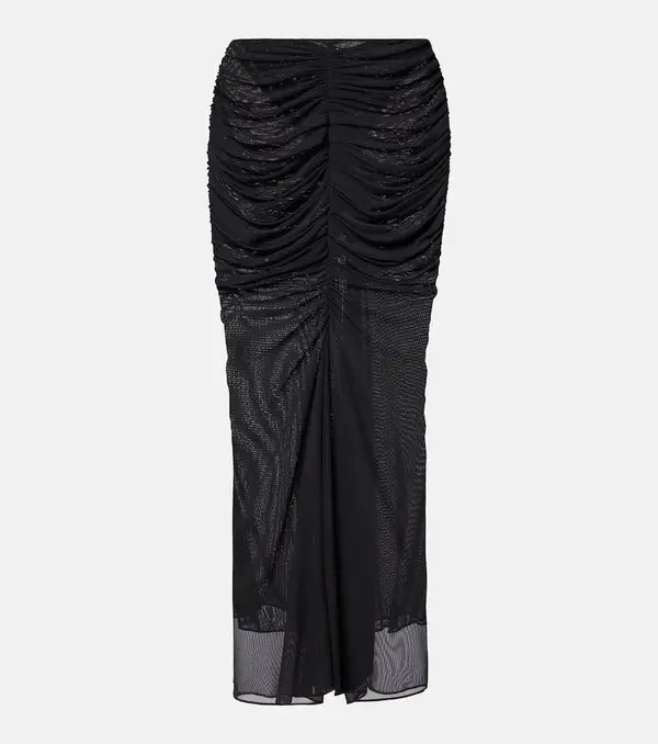 MUGLER Ruched Maxi Skirt - Black