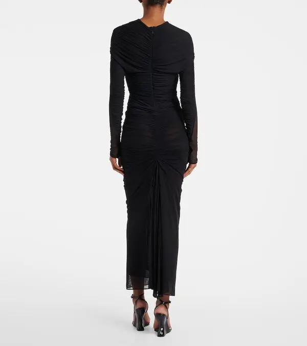 MUGLER Ruched Maxi Skirt - Black