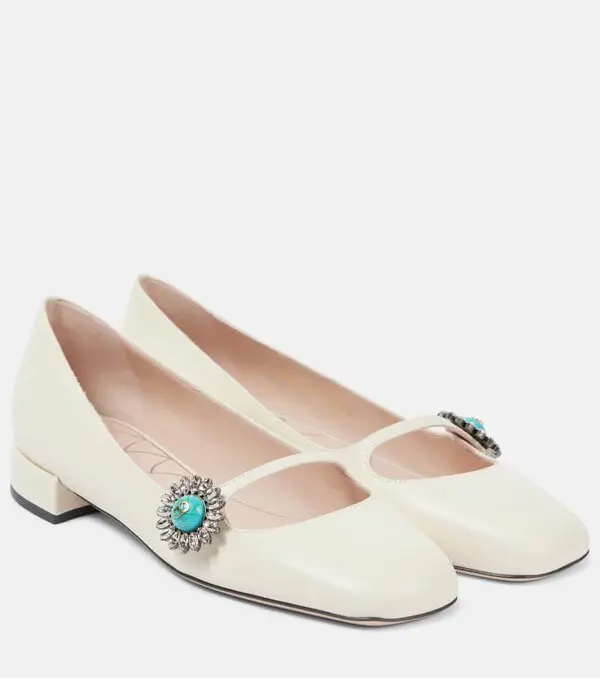 Valentino Garavani Daisy Embellished Leather Mary Jane Pumps - White